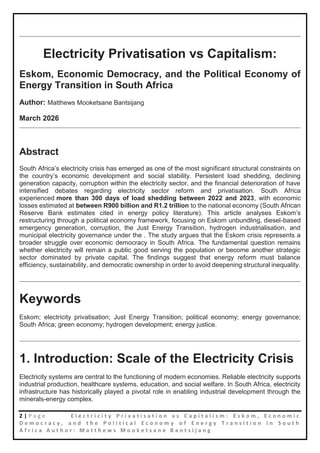 Electricity Privatisation vs Capitalism: Eskom, Economic Democracy, and ...