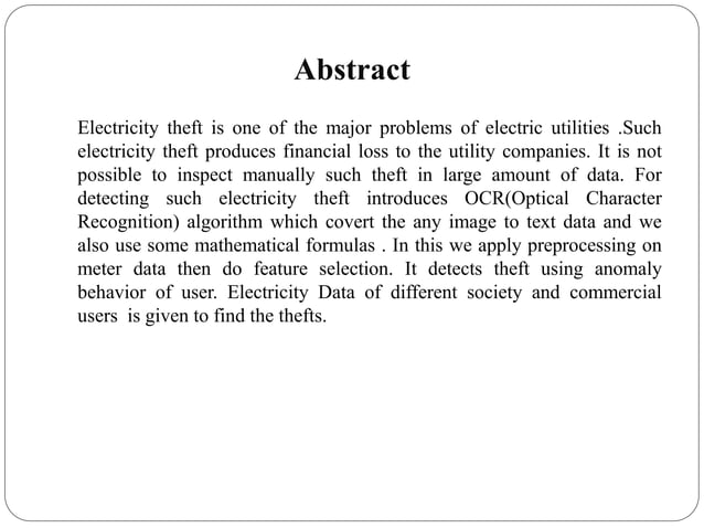 Electricity theft detection using image processing | PPTX
