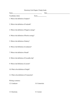 Electricity unit chapter 2 study guide | PDF