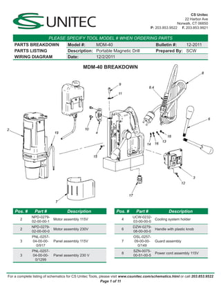 CS Unitec Electric Magnetic Drills Schematic: MDM-40 | PDF