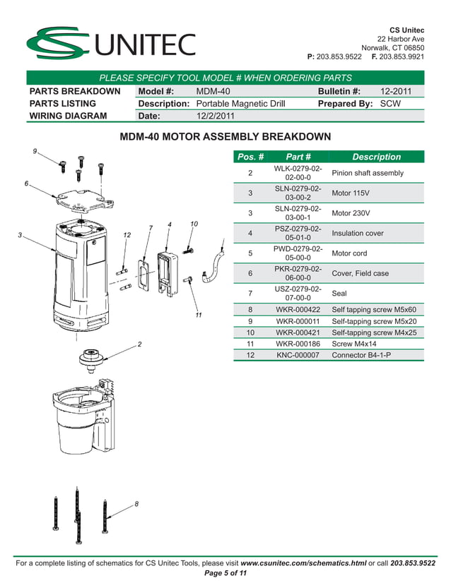CS Unitec Electric Magnetic Drills Schematic: MDM-40 | PDF ...