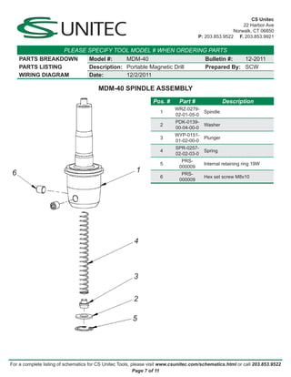 CS Unitec Electric Magnetic Drills Schematic: MDM-40 | PDF
