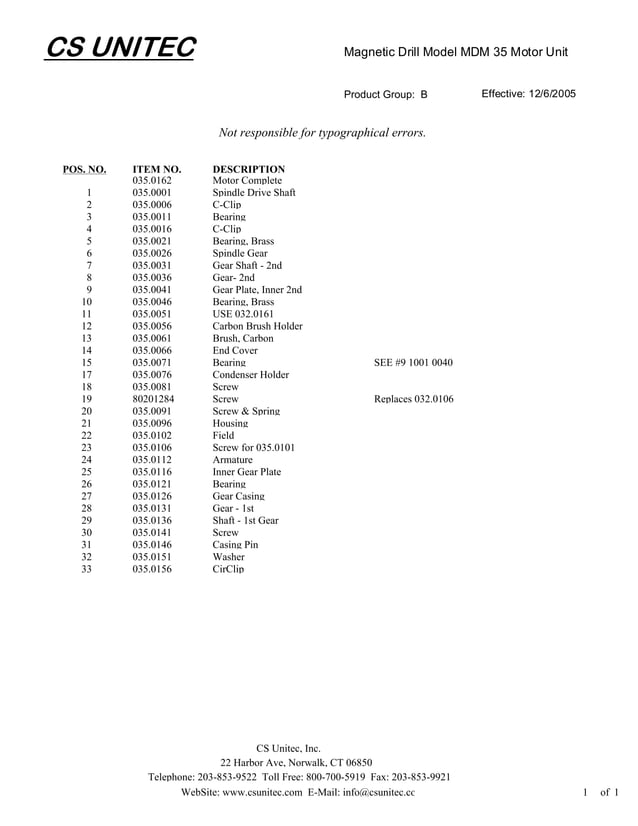 CS Unitec Electric Magnetic Drills Schematic: MDM-35 | PDF | Auto Type | Automotive