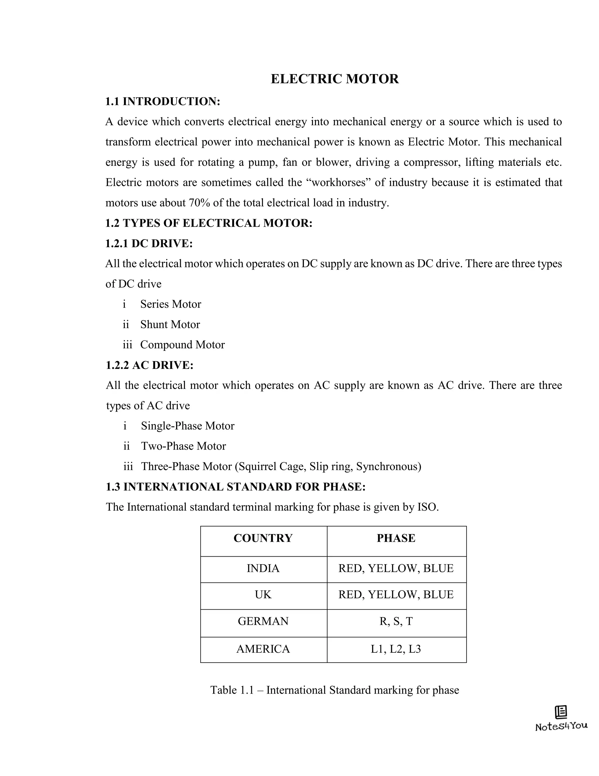 Electric motor, International Standard for Phase, Motor terminal ...