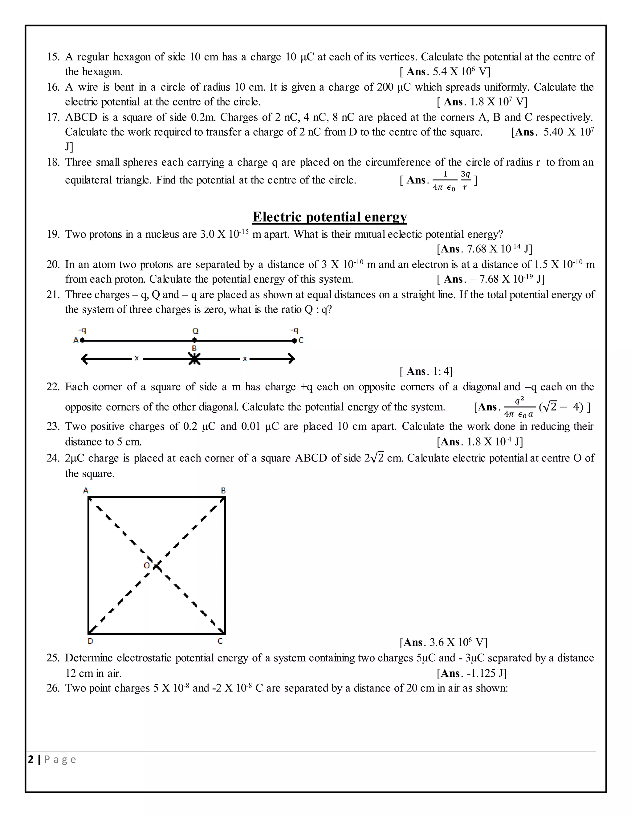 Electric potential numericals | DOCX