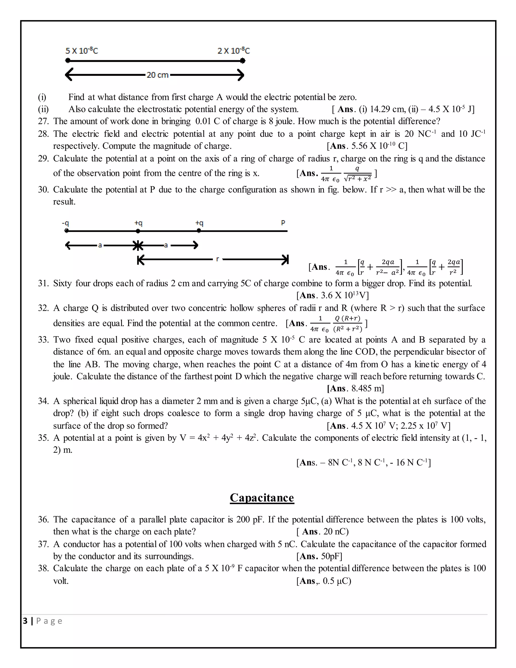 Electric potential numericals | DOCX