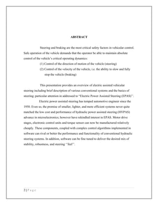 EPAS report Electric power assisted steering | DOC