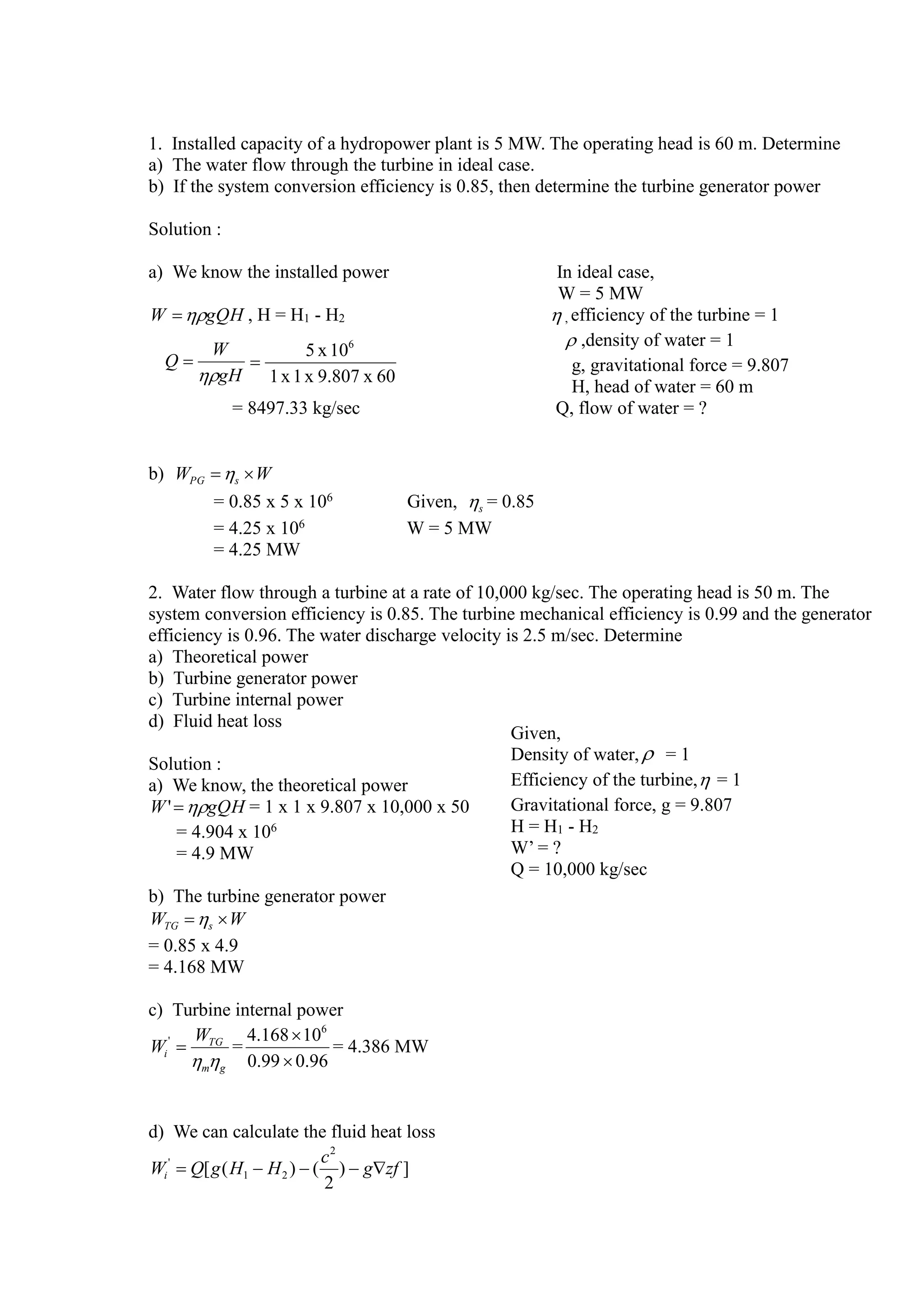 Electric power generation excercises | PDF