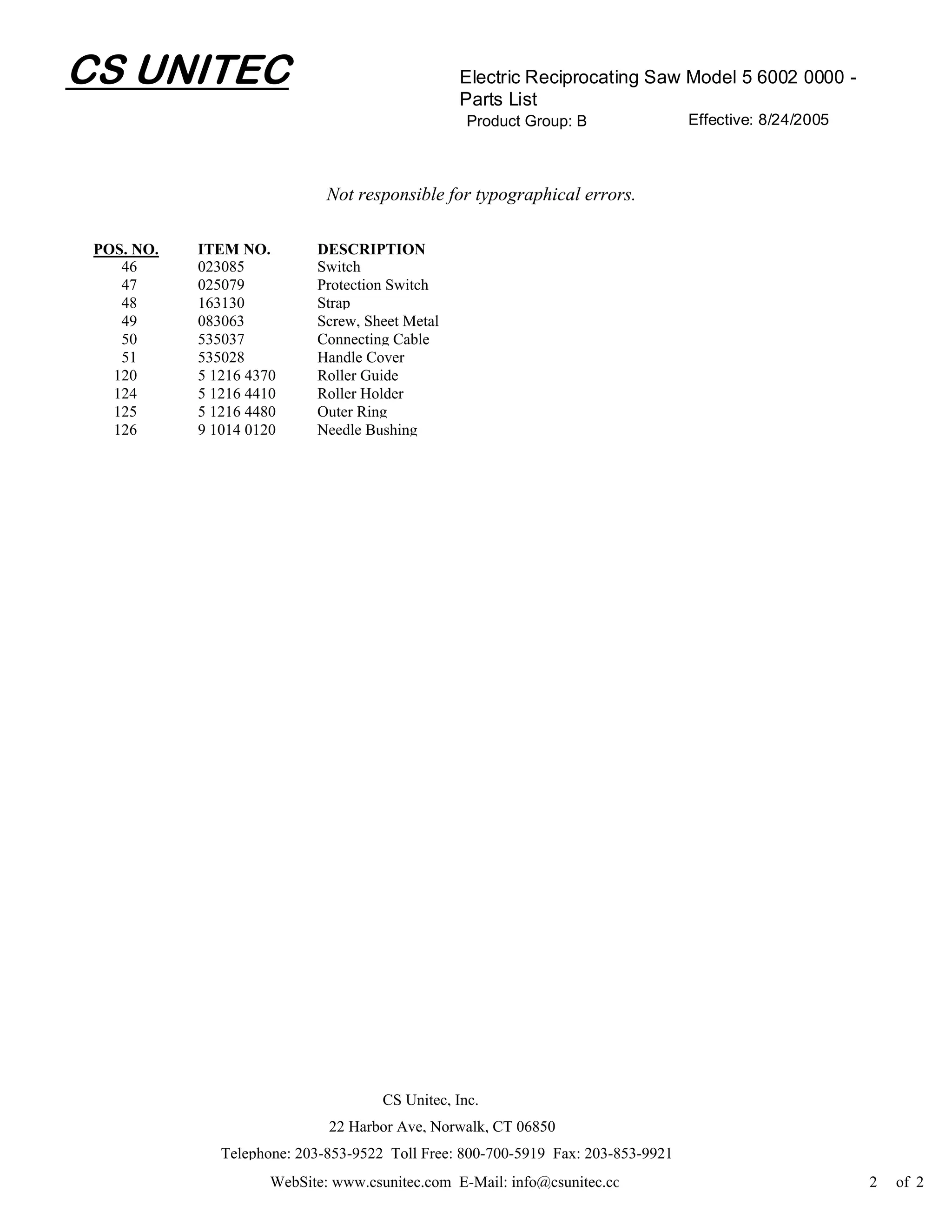 CS Unitec Electric Reciprocating Saw: 5 6002 0000 | PDF