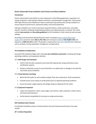 Electric Submersible Pump Installation, Best Practices and Safety Guidelines | PDF