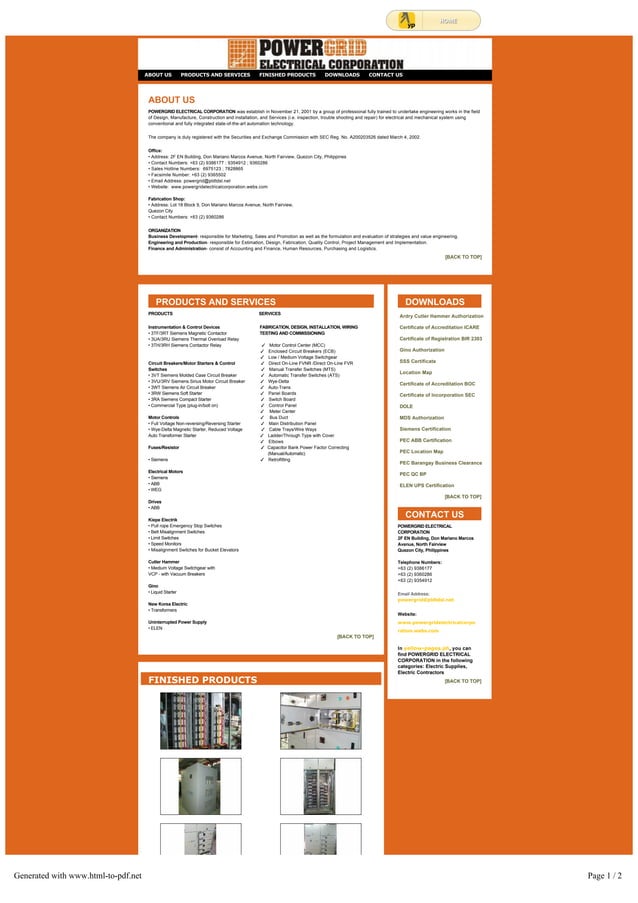 Electric Supplies and Contractor - Powergrid Electrical Corp | PDF