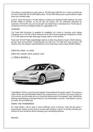 Electric vehicle report | DOCX