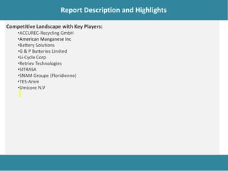 Electric Vehicle Battery Recycling Market PPT: Growth, Outlook, Demand, Keyplayer Analysis and ...