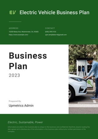 Electric Vehicle Business Plan Example | Upmetrics | PDF