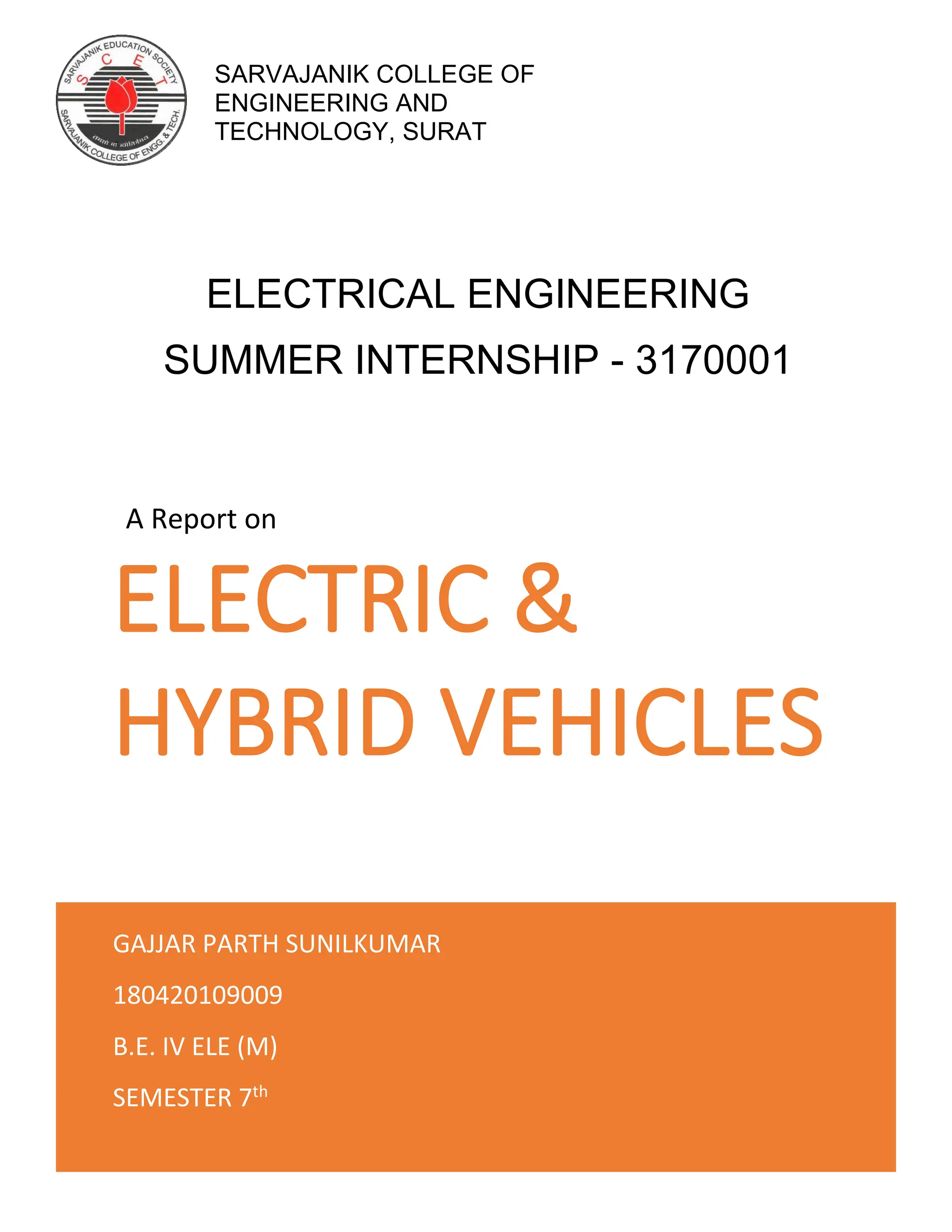 Electric Vehicle, it's types and Battery Management System_Summer Internship Report.pdf