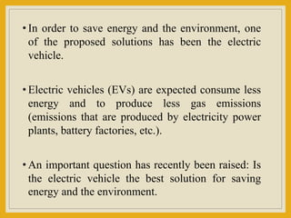 Electric Vehicles as an Alternative to Conventional Vehicles | PPT