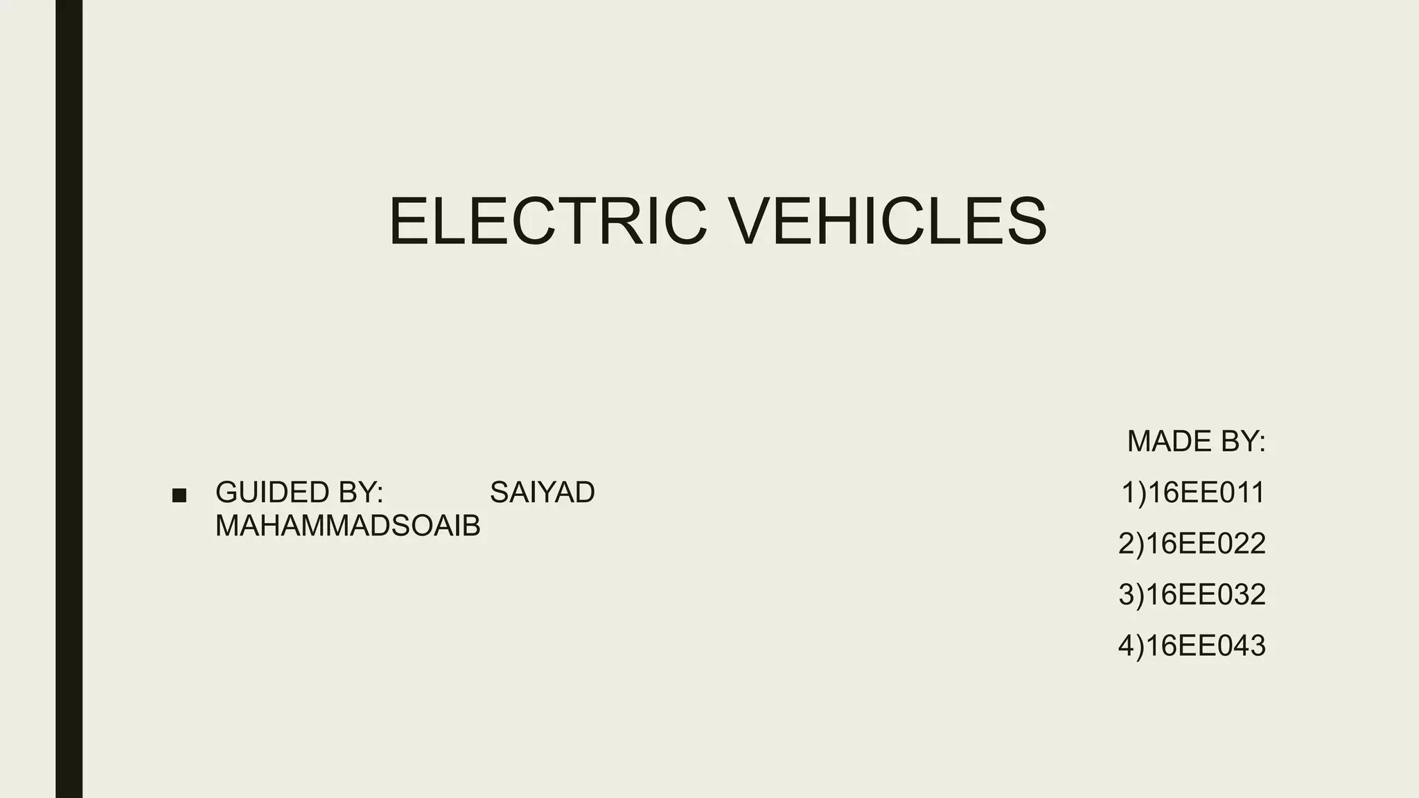 Electric vehicles ppt | PPTX