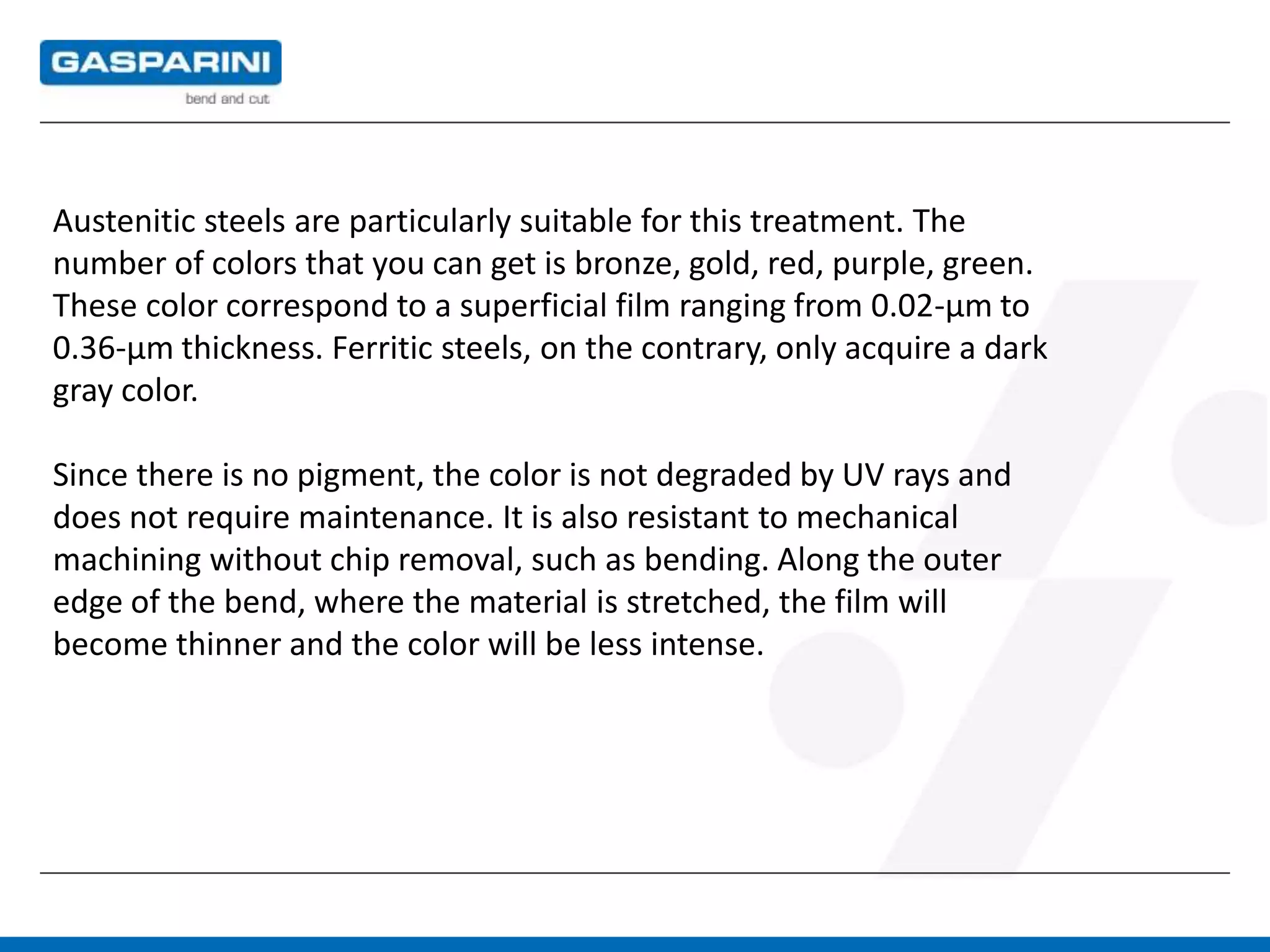 Electrochemical and chemical finishes of stainless steel - Gasparini ...