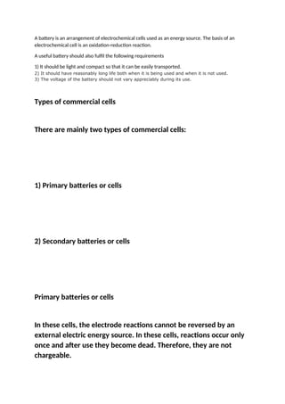 Electrochemical cell, DRY CEL,SECONDARY CELL | DOCX