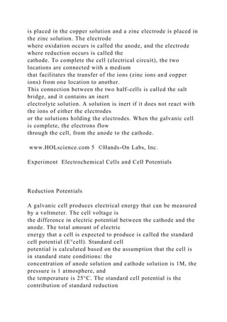 Electrochemical Cells and Cell PotentialsHands-On Labs, In.docx