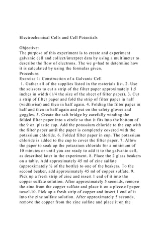Electrochemical Cells and Cell PotentialsObjective The pu.docx