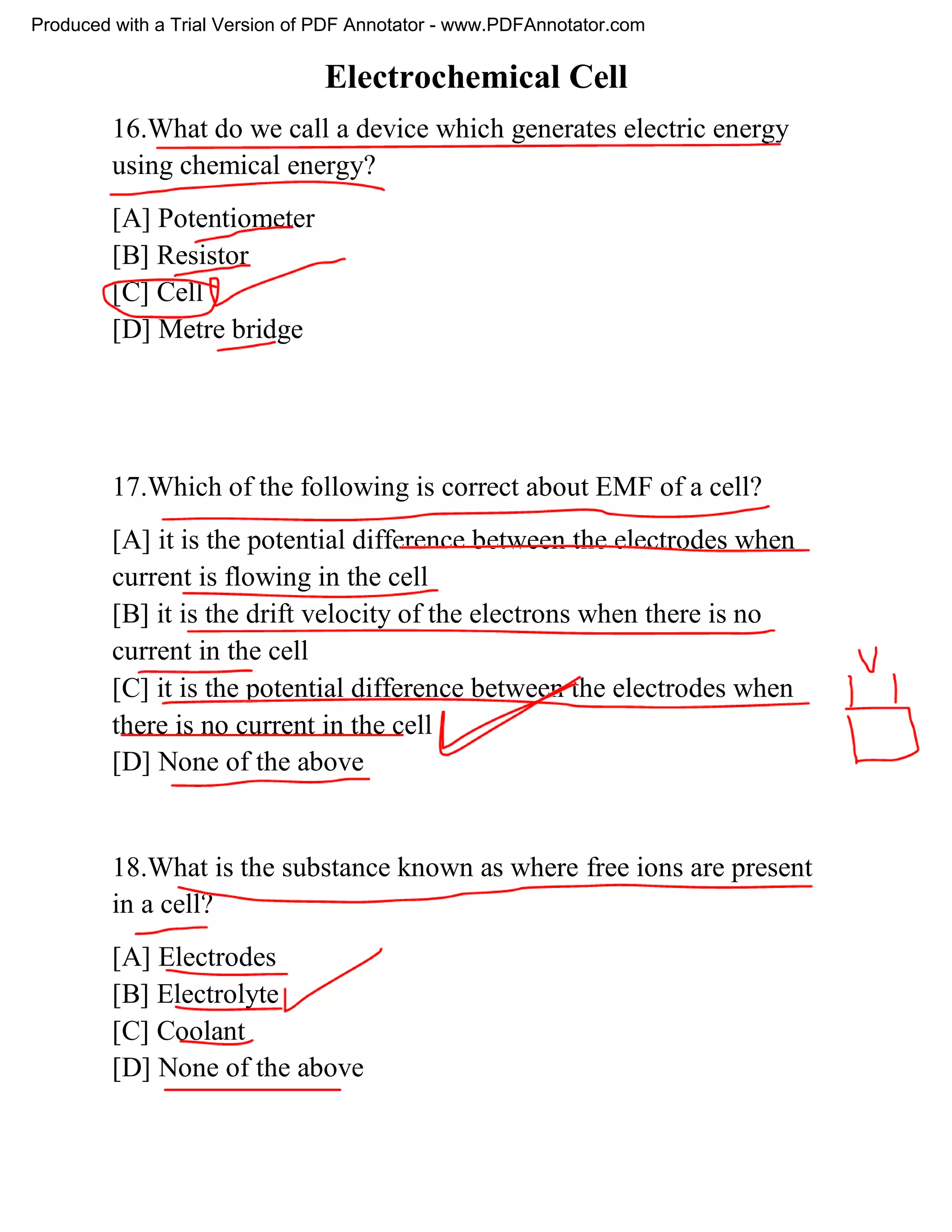 Electrochemical cell solutions | PDF