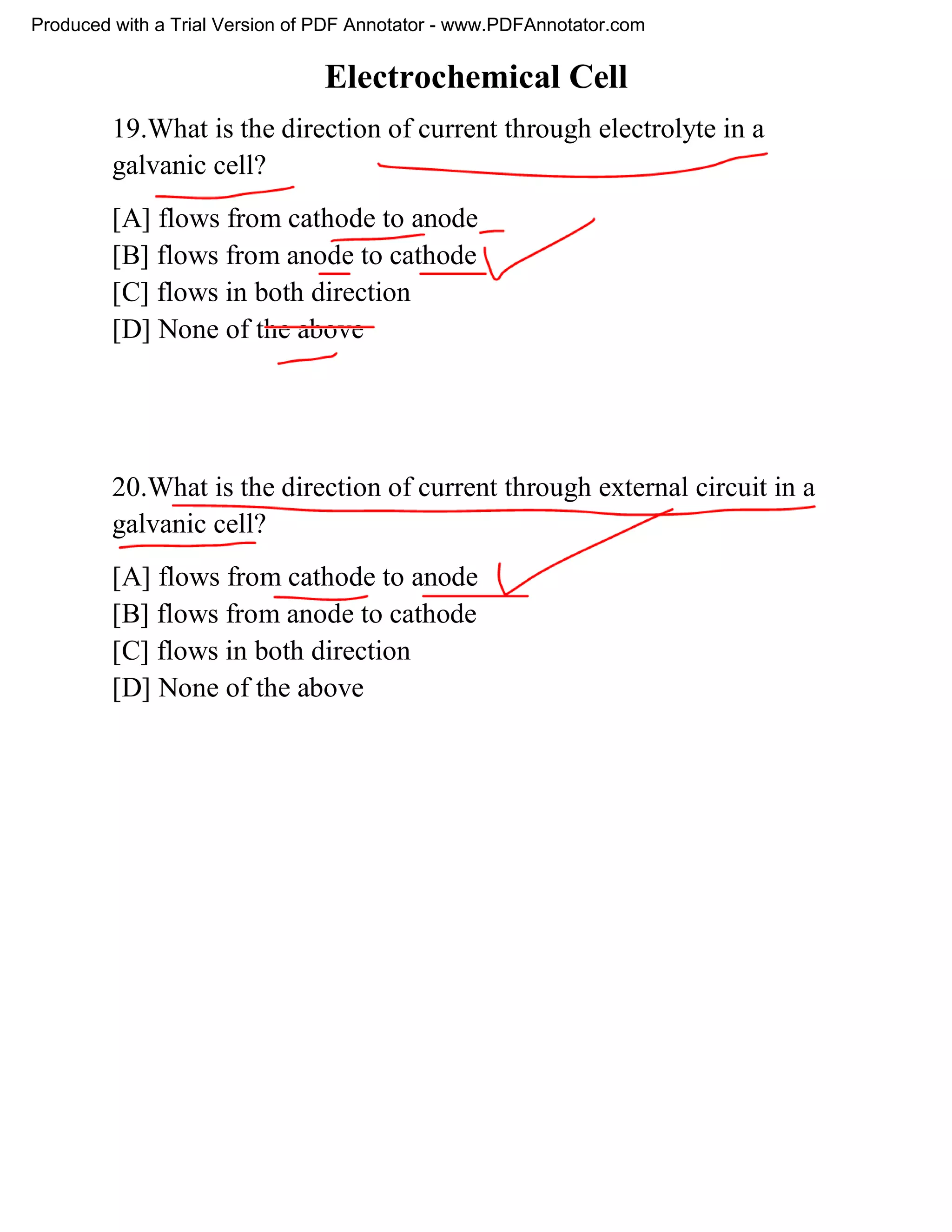 Electrochemical cell solutions | PDF