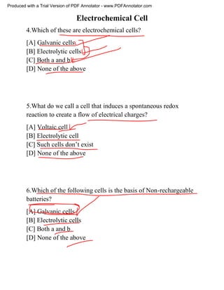 Electrochemical cell solutions | PDF