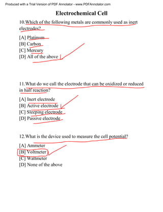 Electrochemical cell solutions | PDF