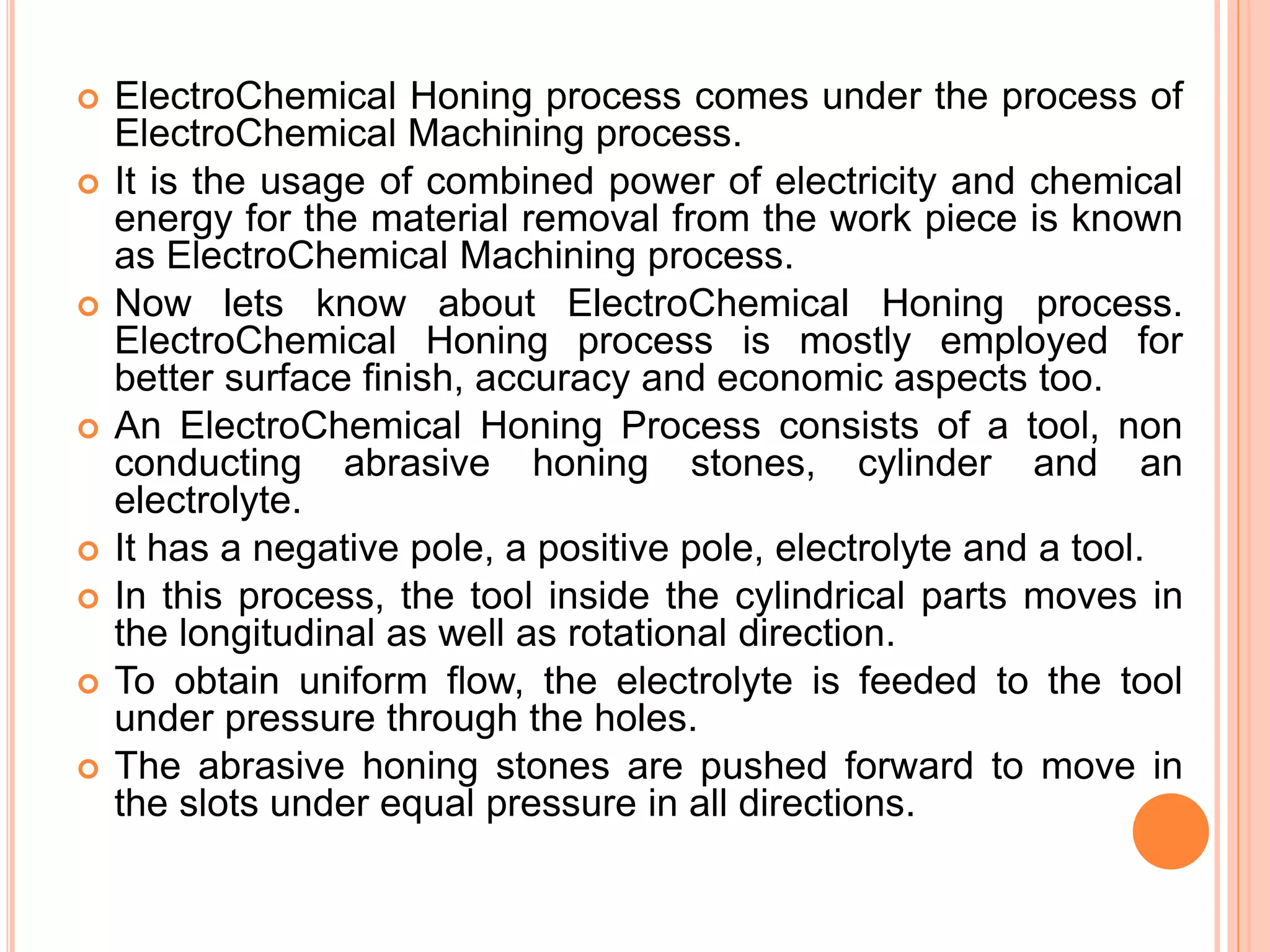 Electro chemical honing process | PPTX