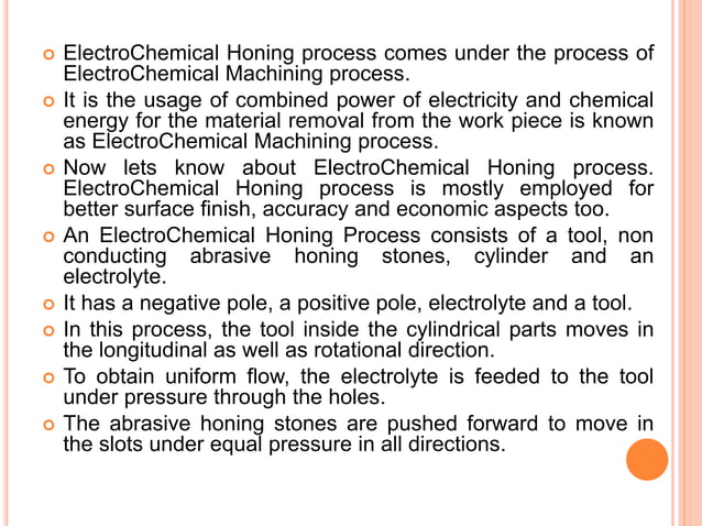 Electro chemical honing process | PPTX