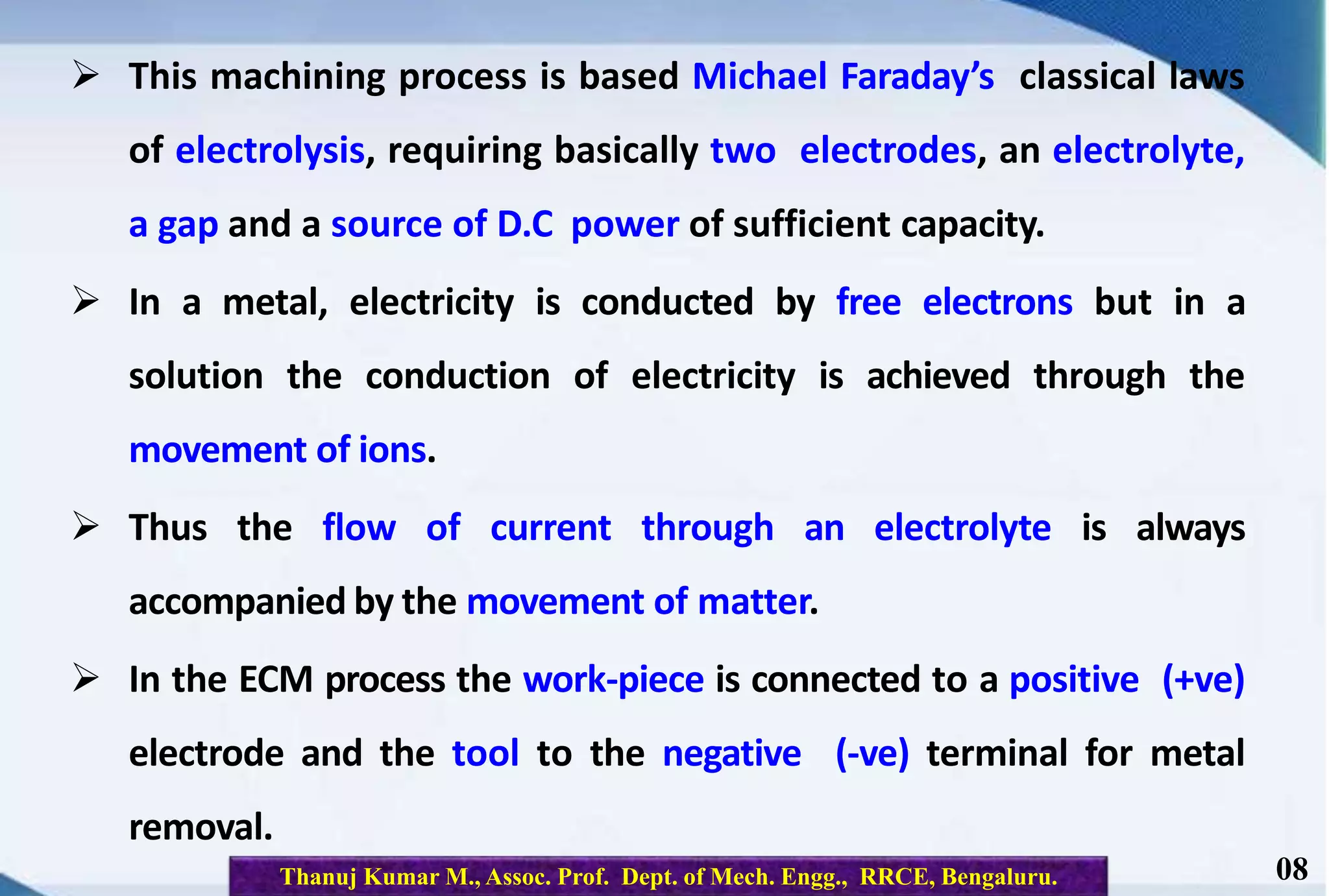 Electro chemical machining - Thanuj Kumar M | PPTX