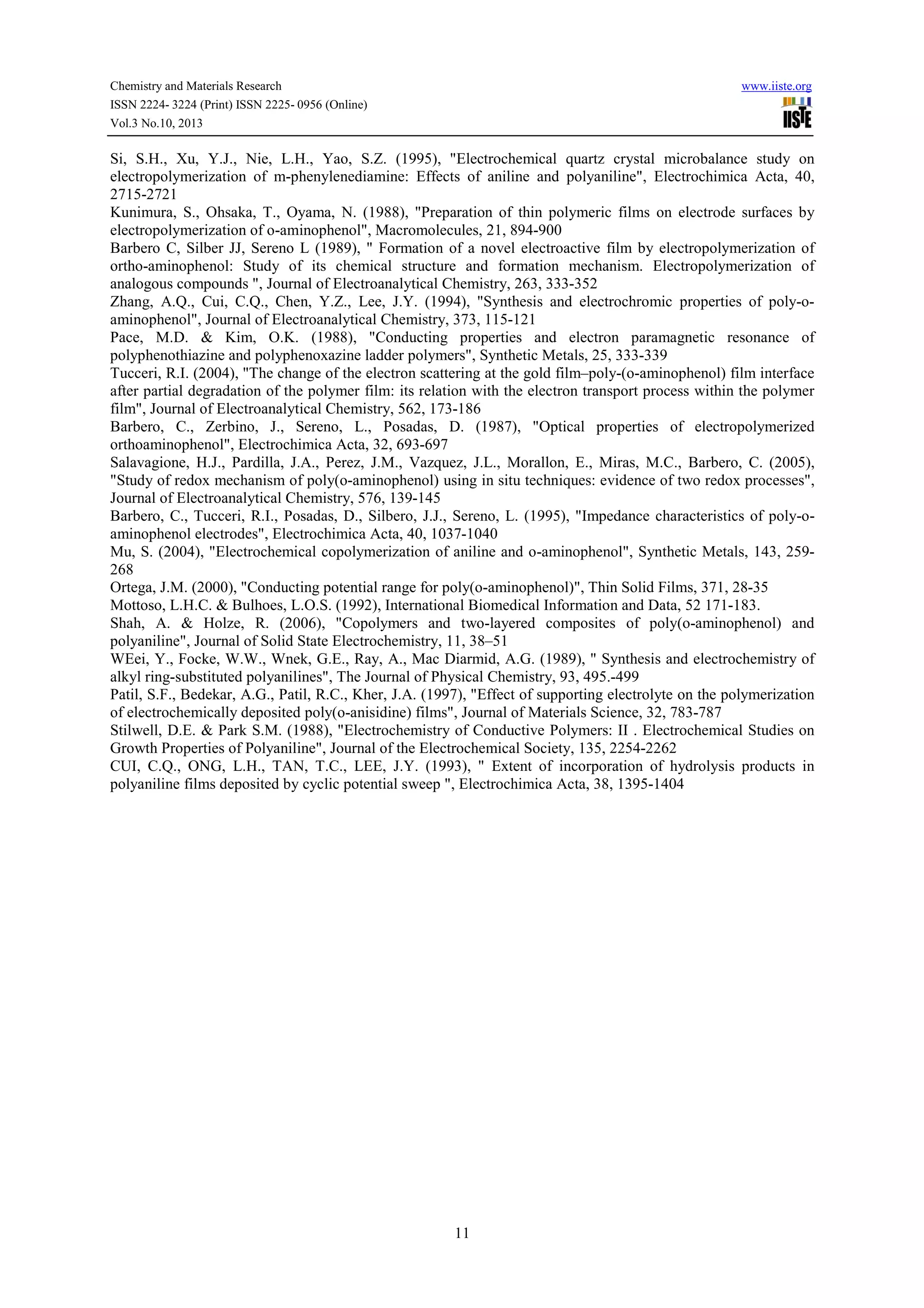 Electrochemical synthesis of o anisidine - o-aminophenol ‎copolymers ...