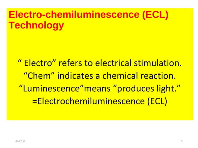 Electrochemiluminescent (ecl) | PPT | Chemistry | Science
