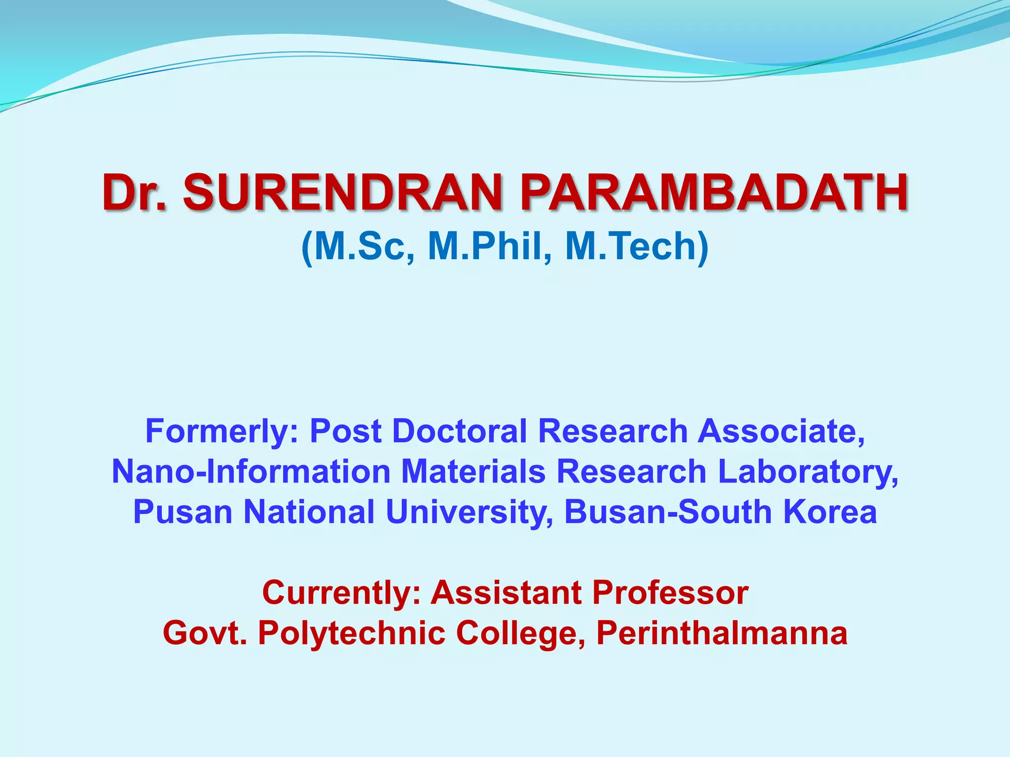 Electrochemistry-Dr. Surendran Parambadath | PPTX