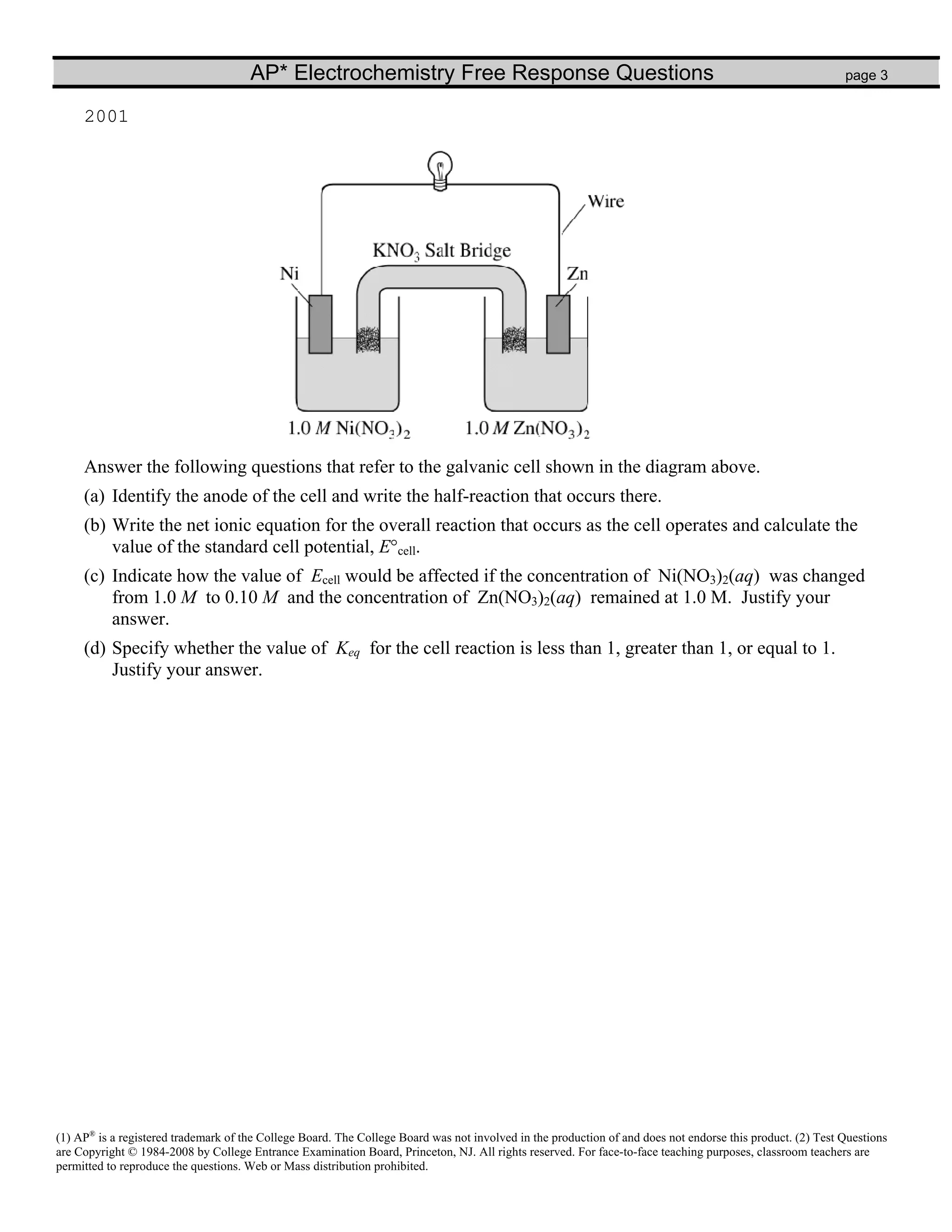 Electrochemistry fr worksheet | PDF