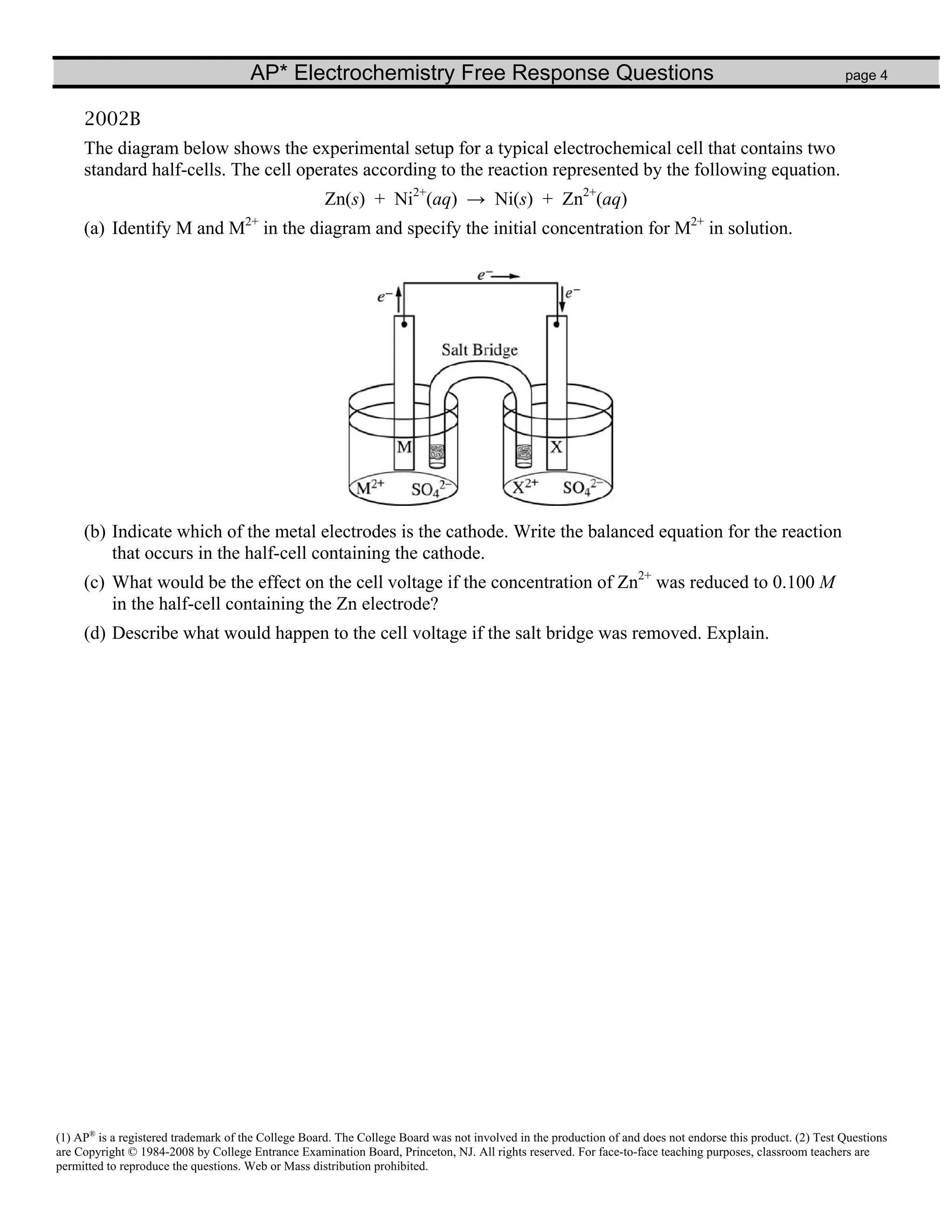 Electrochemistry fr worksheet | PDF