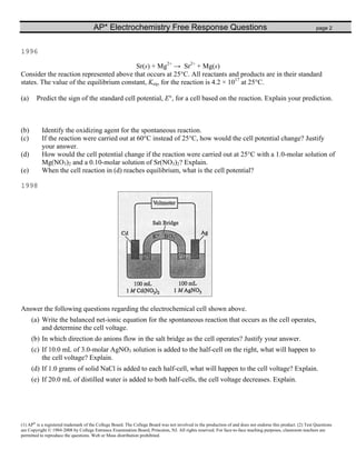 Electrochemistry fr worksheet | PDF