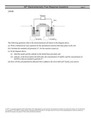 Electrochemistry fr worksheet | PDF