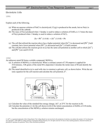 Electrochemistry fr worksheet | PDF