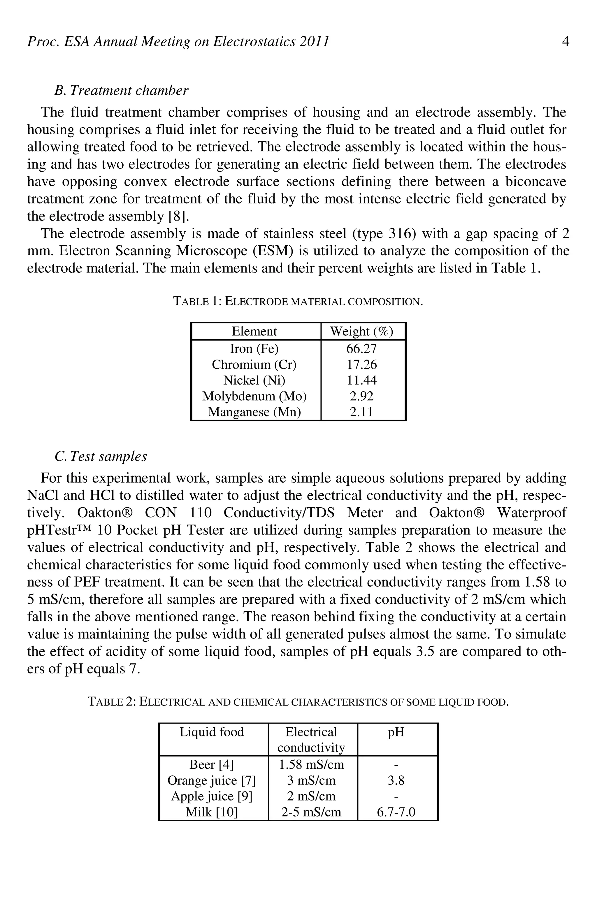 Electrode Material Migration During Pulsed Electric Field (PEF ...