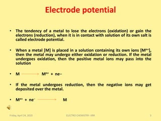 Ele ctrode potential, electrochemical series | PPTX