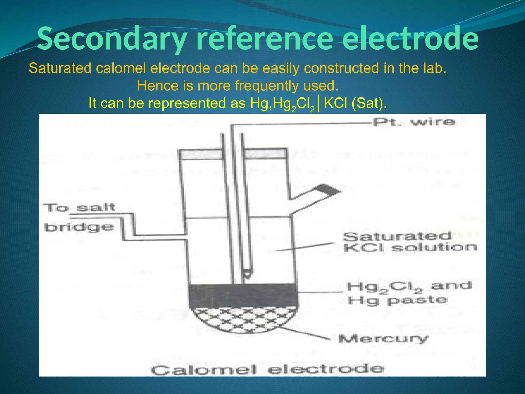 Type of electrode, reference electrode, calomel and silver silver ...