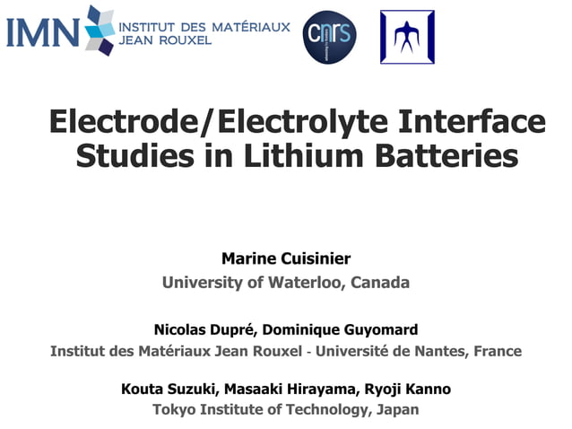 Electrode - Electrolyte Interface Studies in Lithium Batteries | PPT