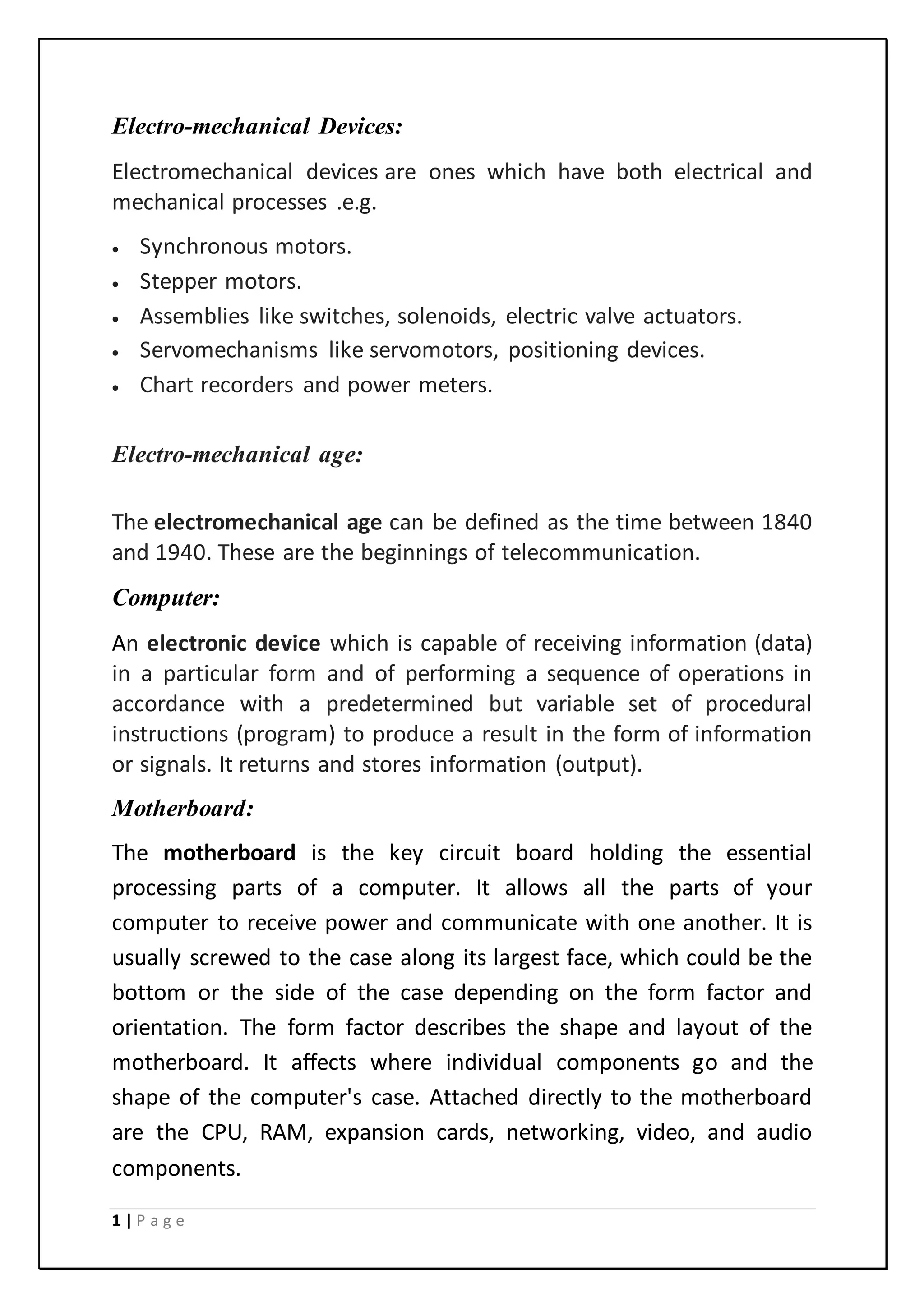 Electro -Mechanical components/devices | DOCX
