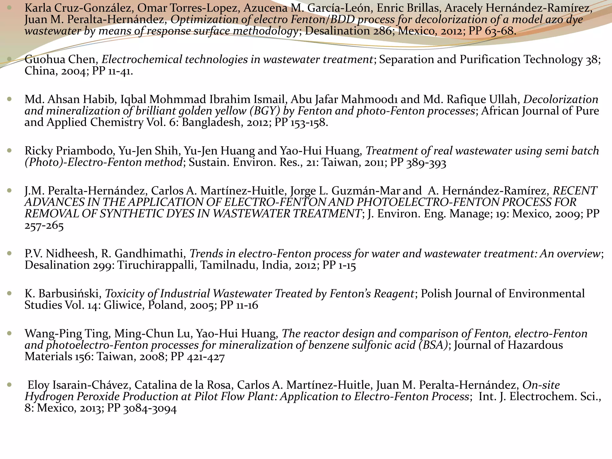 introduction and advancement Electro fenton processes for waste water ...