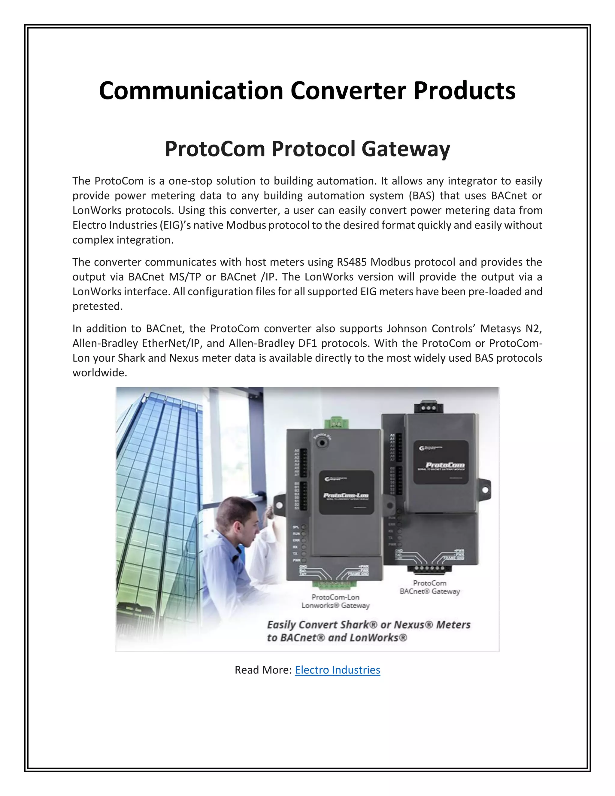 Communication Converter Energy Reporting Products | Electro industries ...