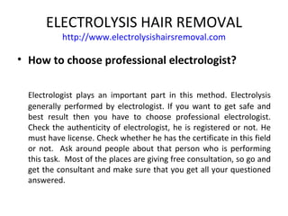 Electrolysis Hair Removal permanently | PPT