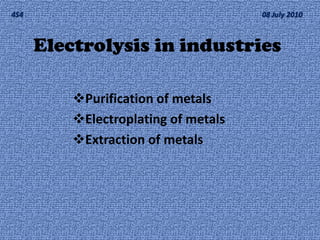 Electrolysis in industries | PDF