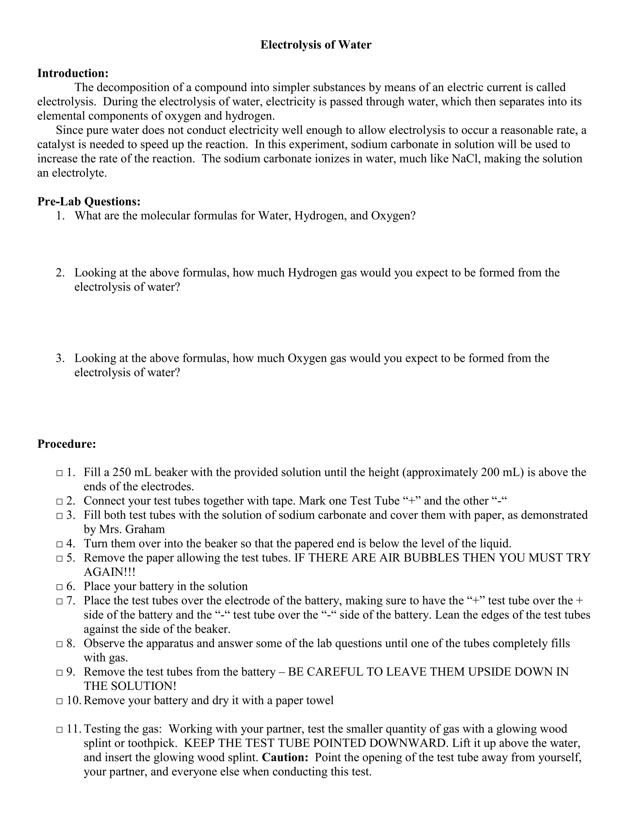 Electrolysis of water | DOCX